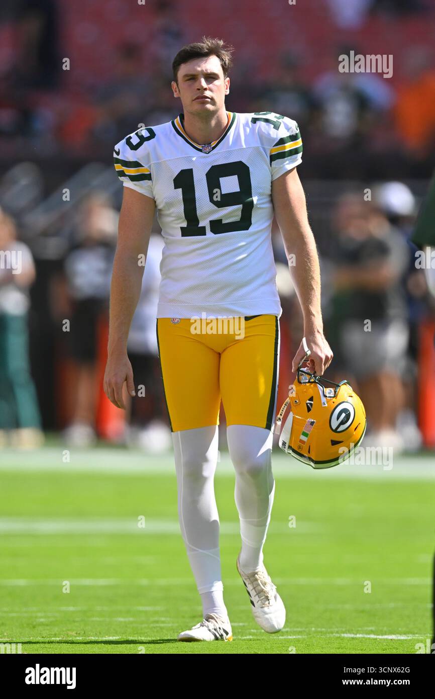 Green Bay Packers punter Daniel Whelan (19) stands on the field before ...