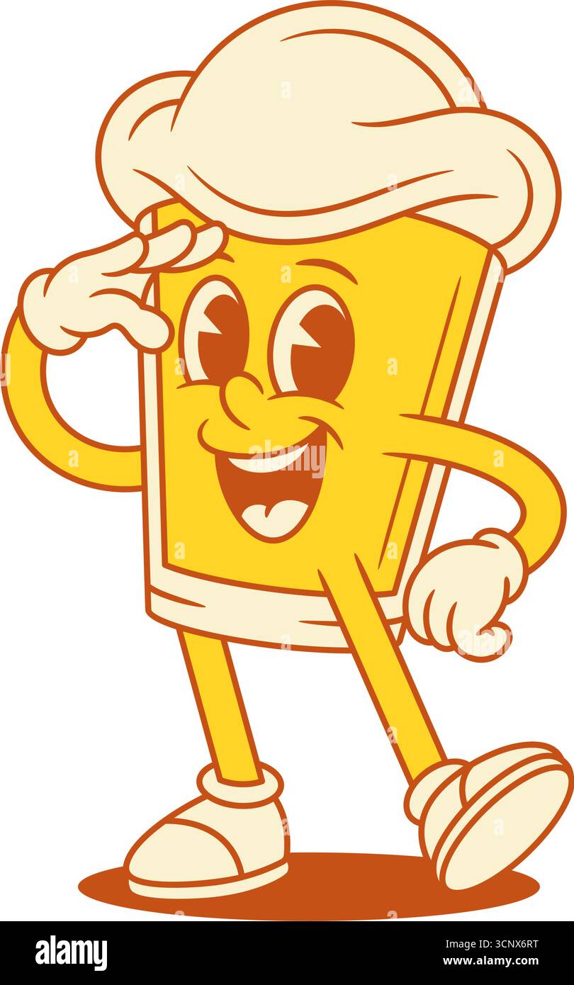 Comic beer glass cartoon character looking forward vector flat ...