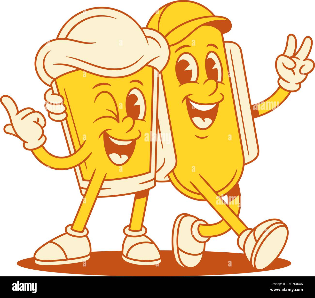 Comic beer glass and hot dog cartoon character vector flat illustration ...