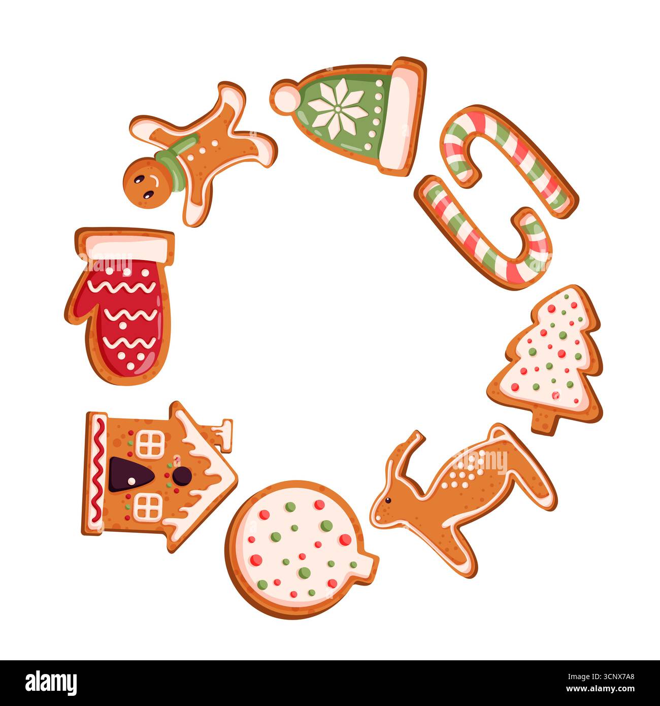 Christmas gingerbread cookies in circular frame including man, mitten ...