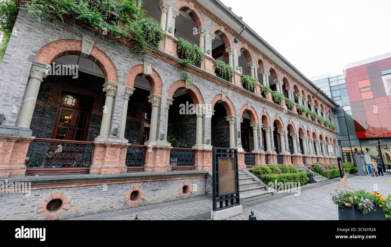 Elegant arched facade of a historic European-style building in the ...