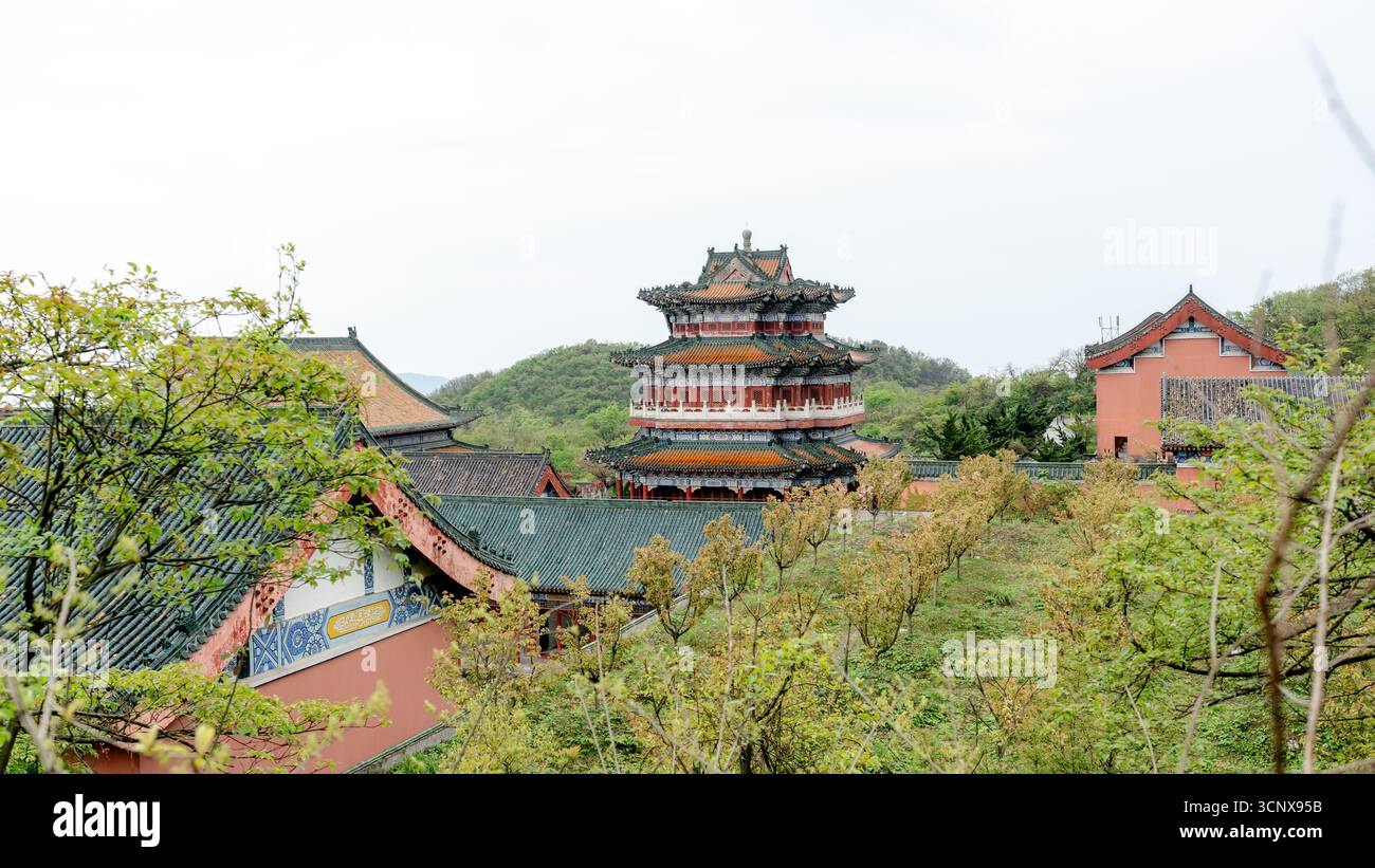 Distant view of Tianmen Temple, built during the Ming dynasty and ...