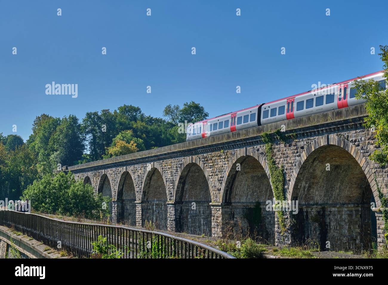 Train on the Chirk Viaduct, beside the Chirk Aquedct, across the River ...