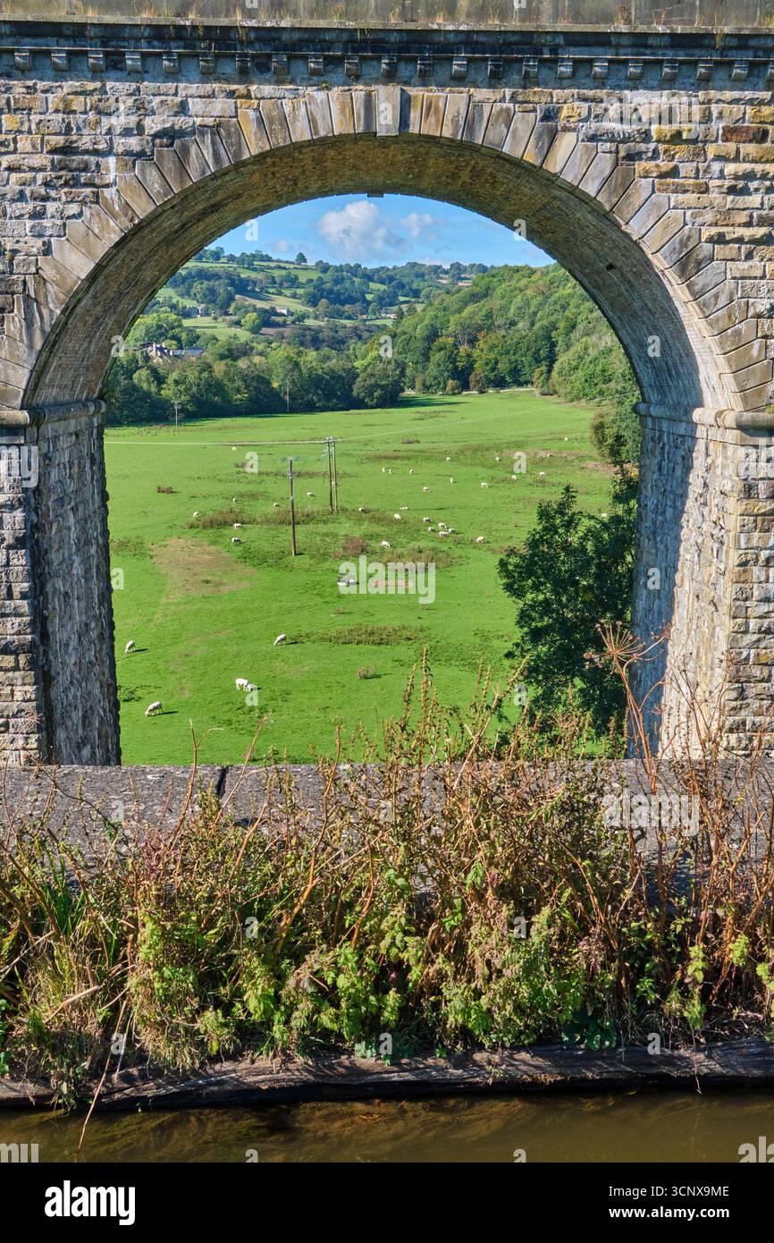 The Ceiriog Valley seen through the arch of the Chirk Viaduct from ...