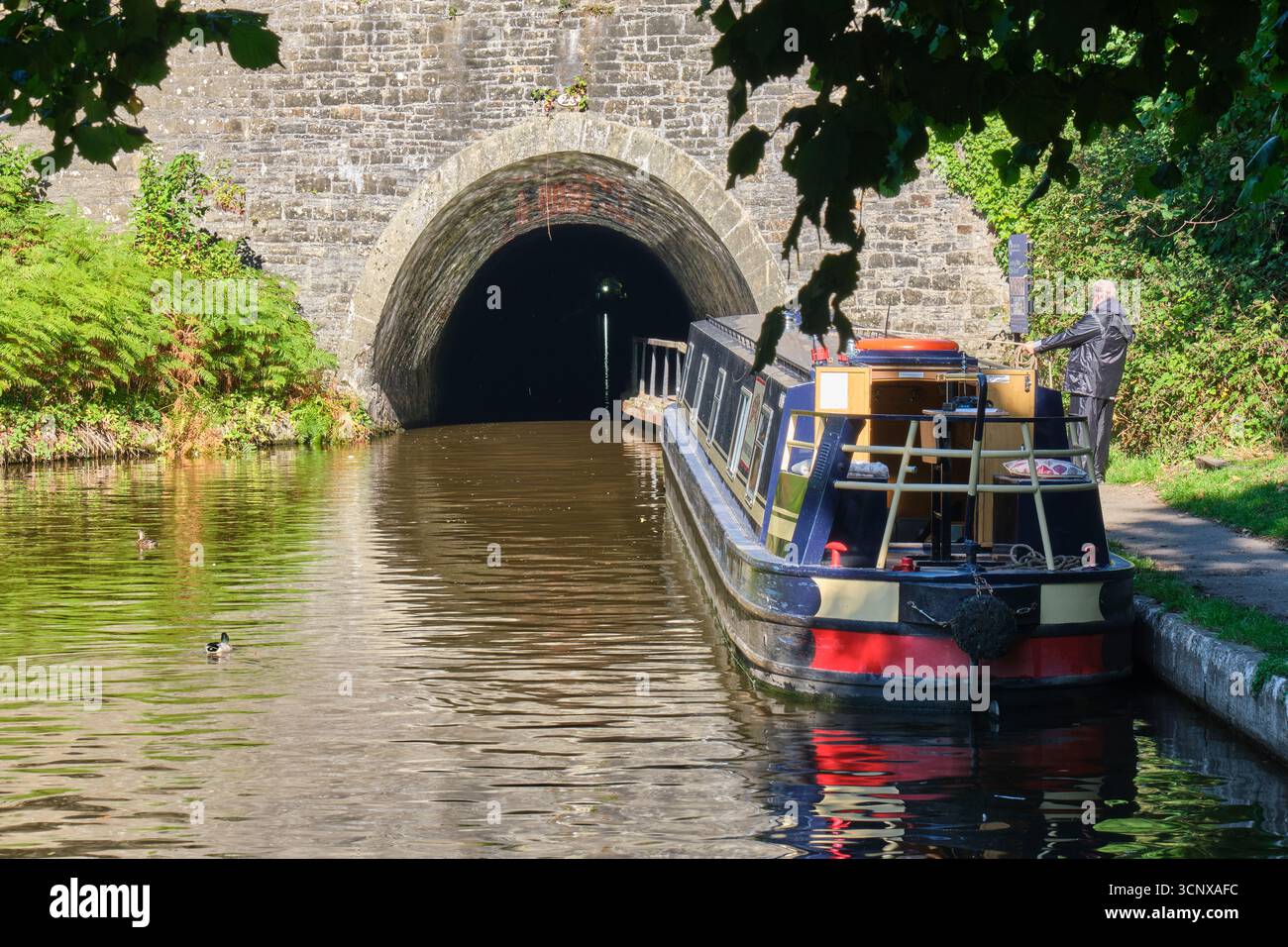Canal boat emerging from the southern entrance of Chirk Tunnel, on the ...