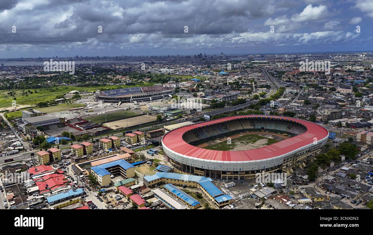Aerial view of the National Stadium and Teslim Balogun Stadium stand ...