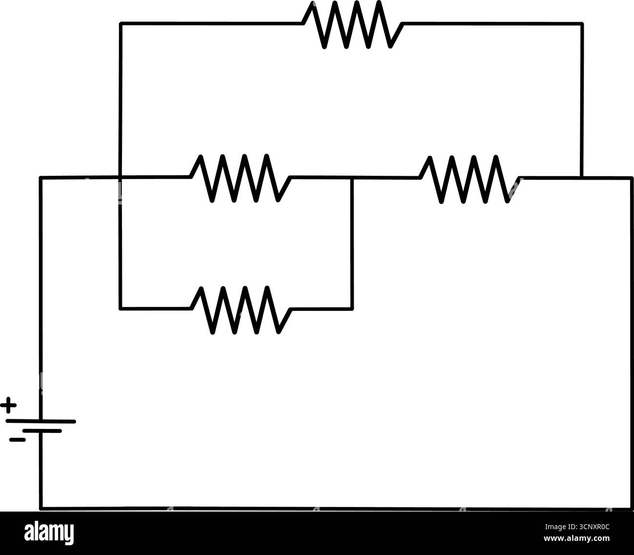 Electrical circuit diagram with resistors in series and parallel configuration. Schematic of ...
