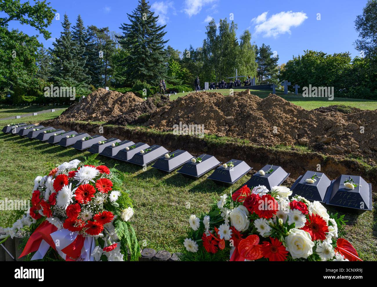23 September 2025, Brandenburg, Lietzen: Small coffins containing the ...