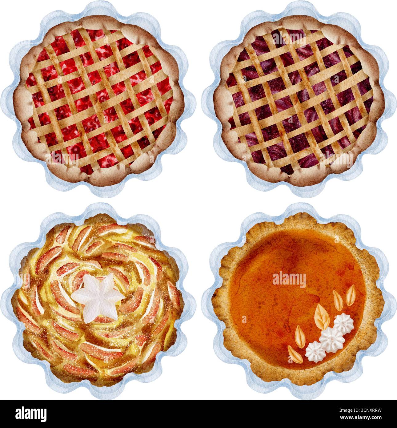 A set of sweet pies, top view, watercolor illustration Stock Photo - Alamy