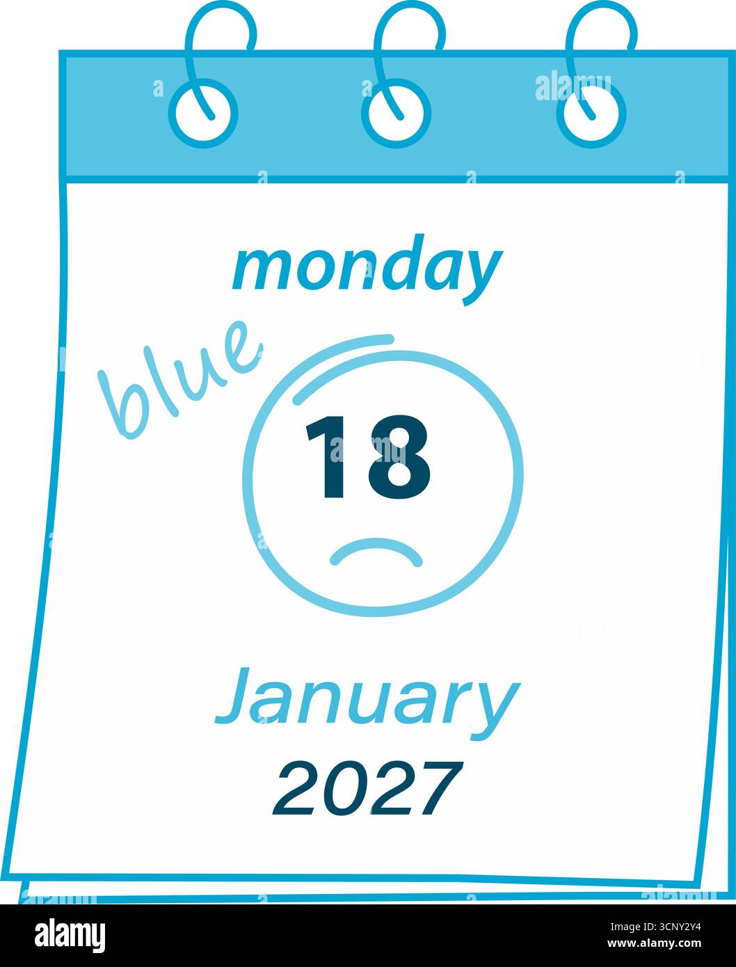 Calendar pages with Blue Monday Date in 2027 January 18 and Hand Drawn ...