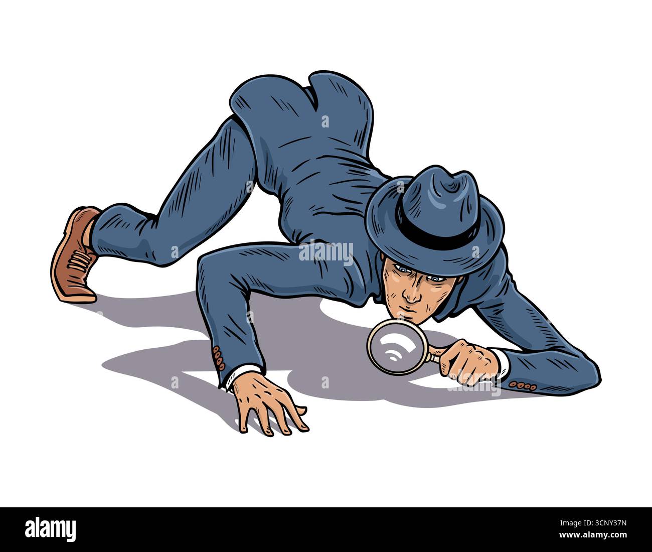 Funny detective crawling with magnifying glass illustration Stock ...