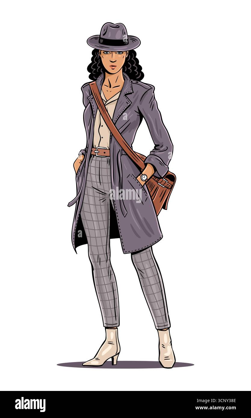 Standing female detective full body illustration Stock Vector Image ...