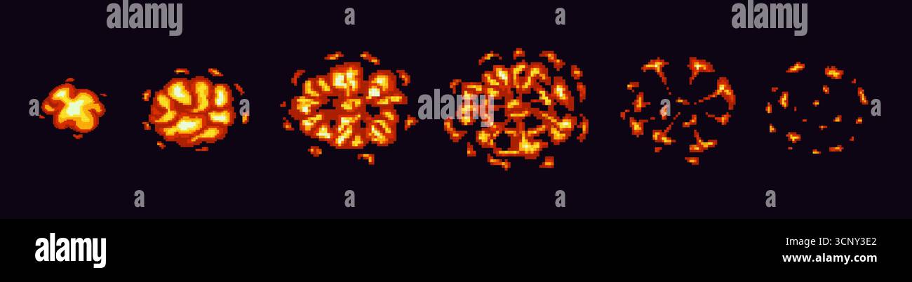 Pixel explosion animation with vibrant flames and sparks Stock Vector ...