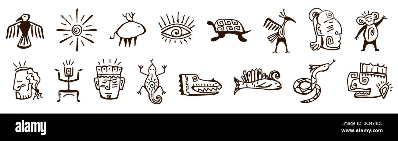 Ancient aztec symbol drawings for cultural design projects Stock Vector ...