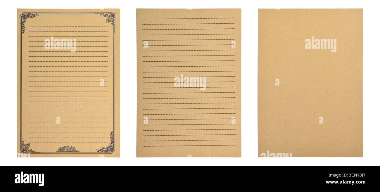 Set of Vintage brown lined paper isolated on white background Stock ...