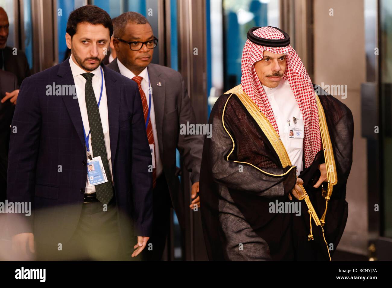 Saudi Arabia foreign minister Prince Faisal bin Farhan al-Saud, right ...