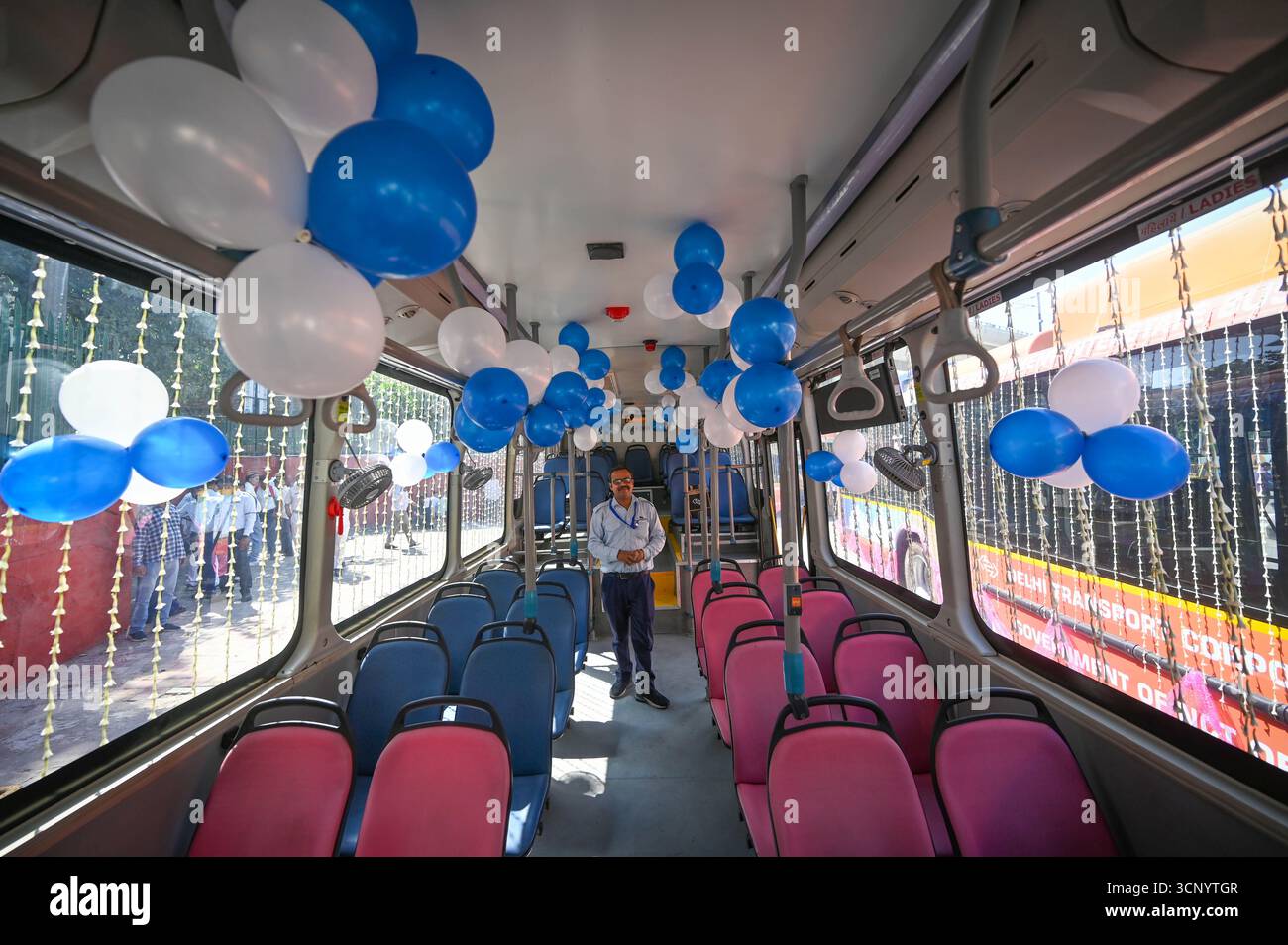 NEW DELHI, INDIA - SEPTEMBER 23: Decorated DTC AC bus during ...