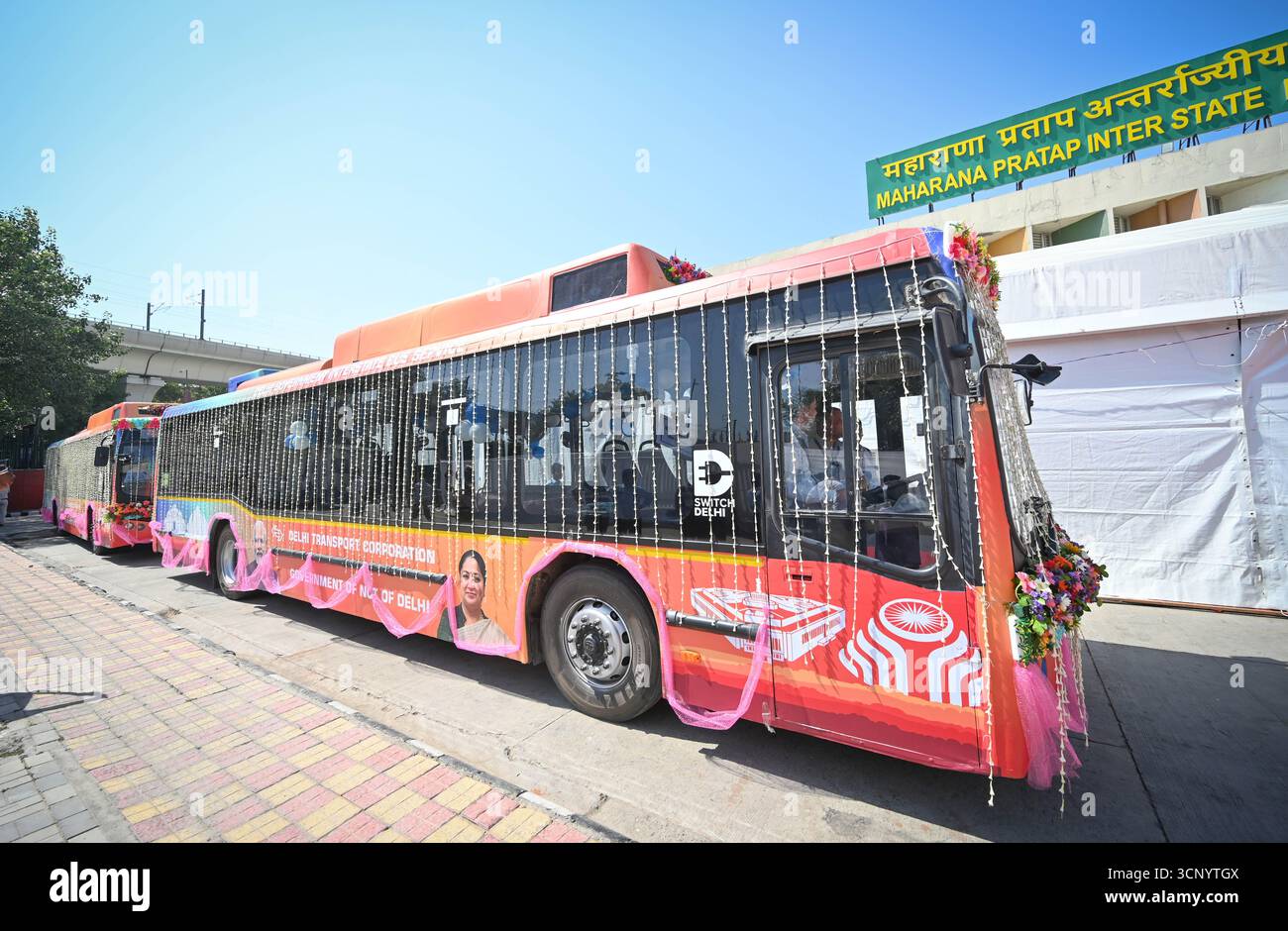 NEW DELHI, INDIA - SEPTEMBER 23: Decorated DTC AC bus during ...