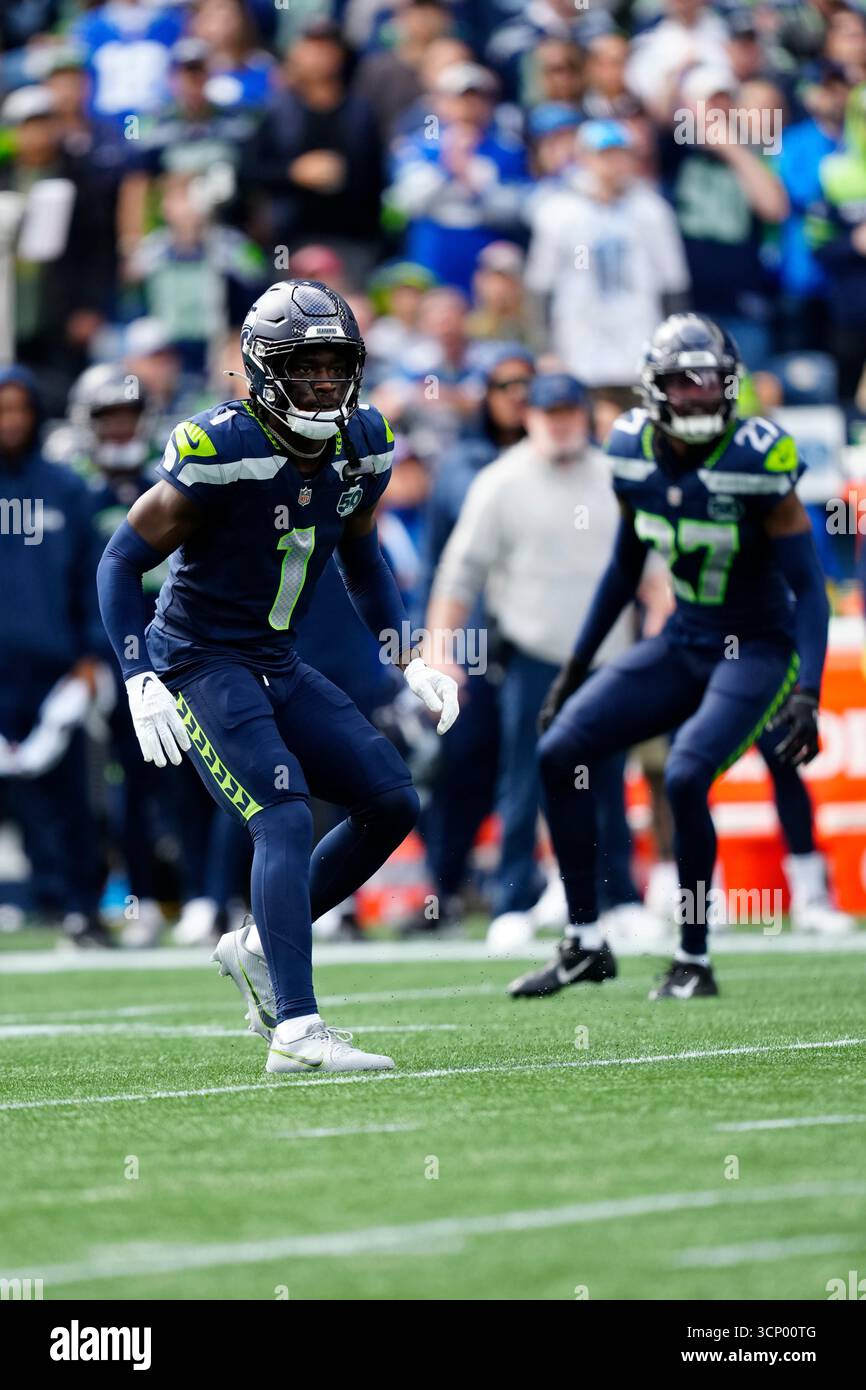 Seattle Seahawks cornerback Derion Kendrick (1) gets set during an NFL ...