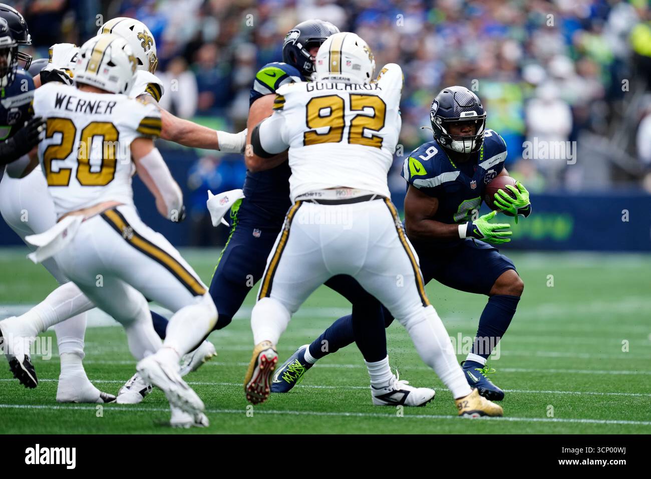 Seattle Seahawks running back Kenneth Walker III (9) runs with the ball ...