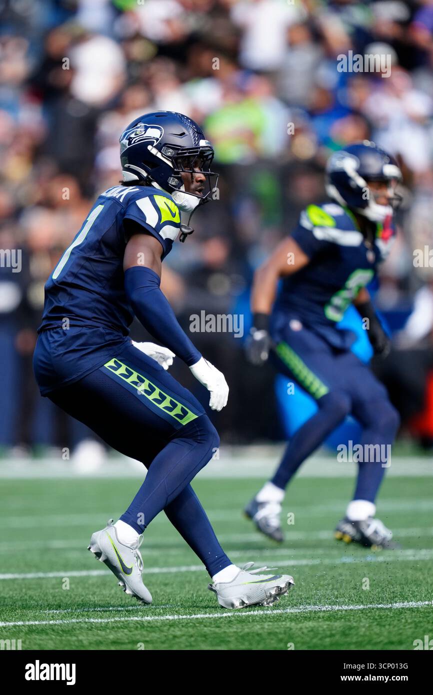 Seattle Seahawks cornerback Derion Kendrick (1) gets set during an NFL ...