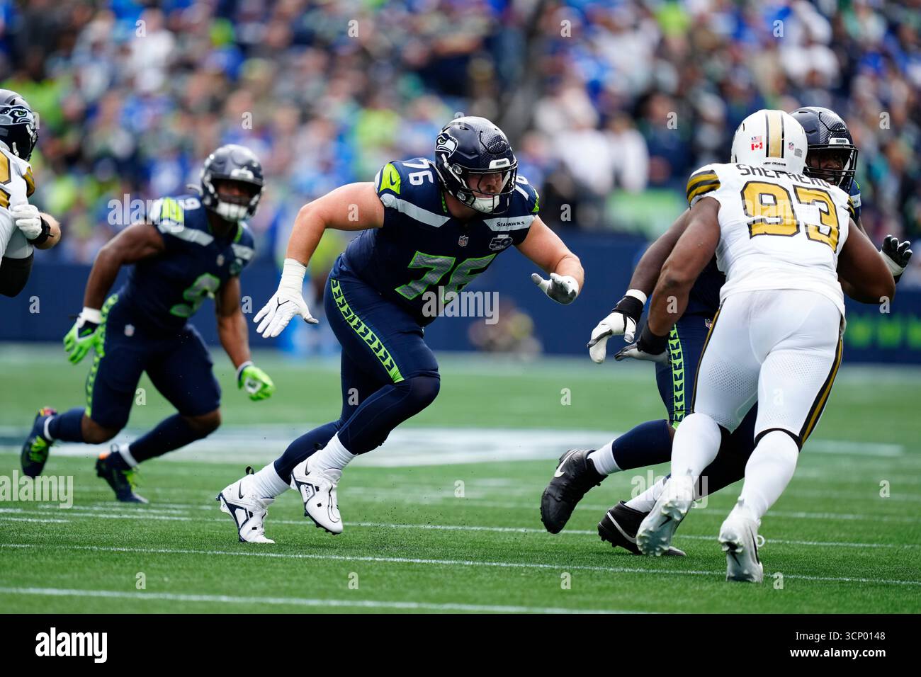 Seattle Seahawks Guard Grey Zabel 76 Runs Down The Field During An