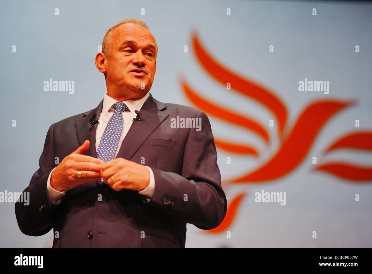 Liberal Democrat leader Sir Ed Davey delivers his speech during the ...