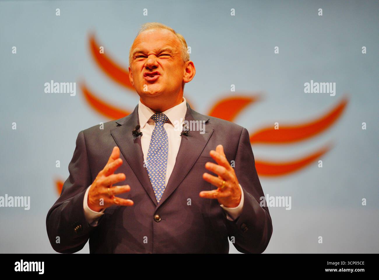 Liberal Democrat leader Sir Ed Davey delivers his speech during the ...