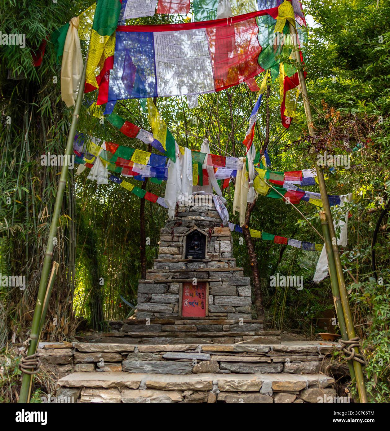 Nepali Stone Shrine Prayer Flags Forest Steps Stock Photo - Alamy