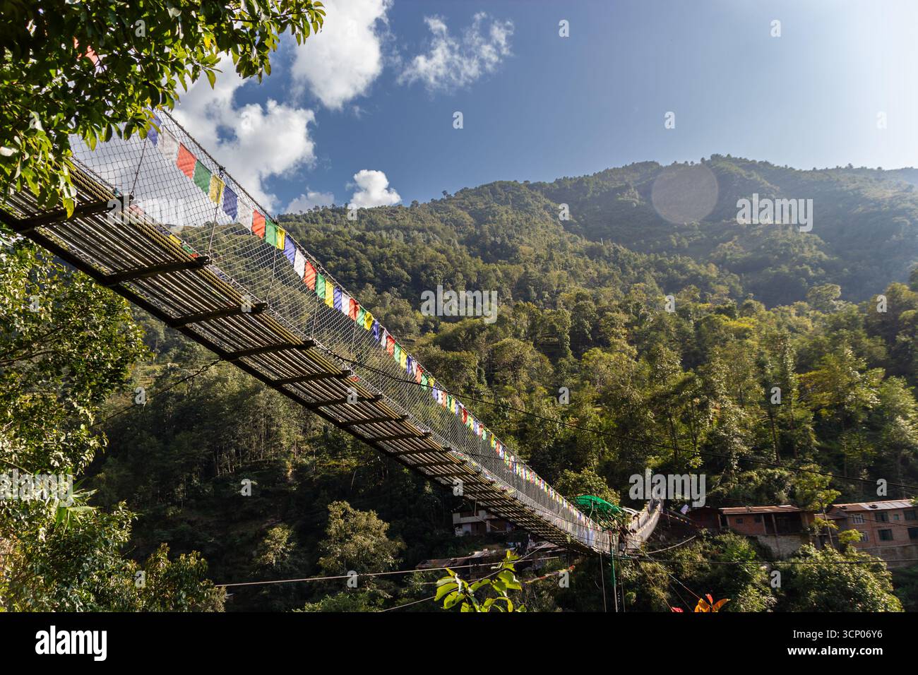 Nepali Suspension Bridge Prayer Flags Forest Path Stock Photo - Alamy