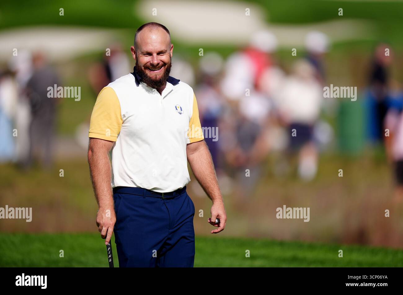 Tyrrell Hatton of Team Europe during a practice round at the Bethpage ...