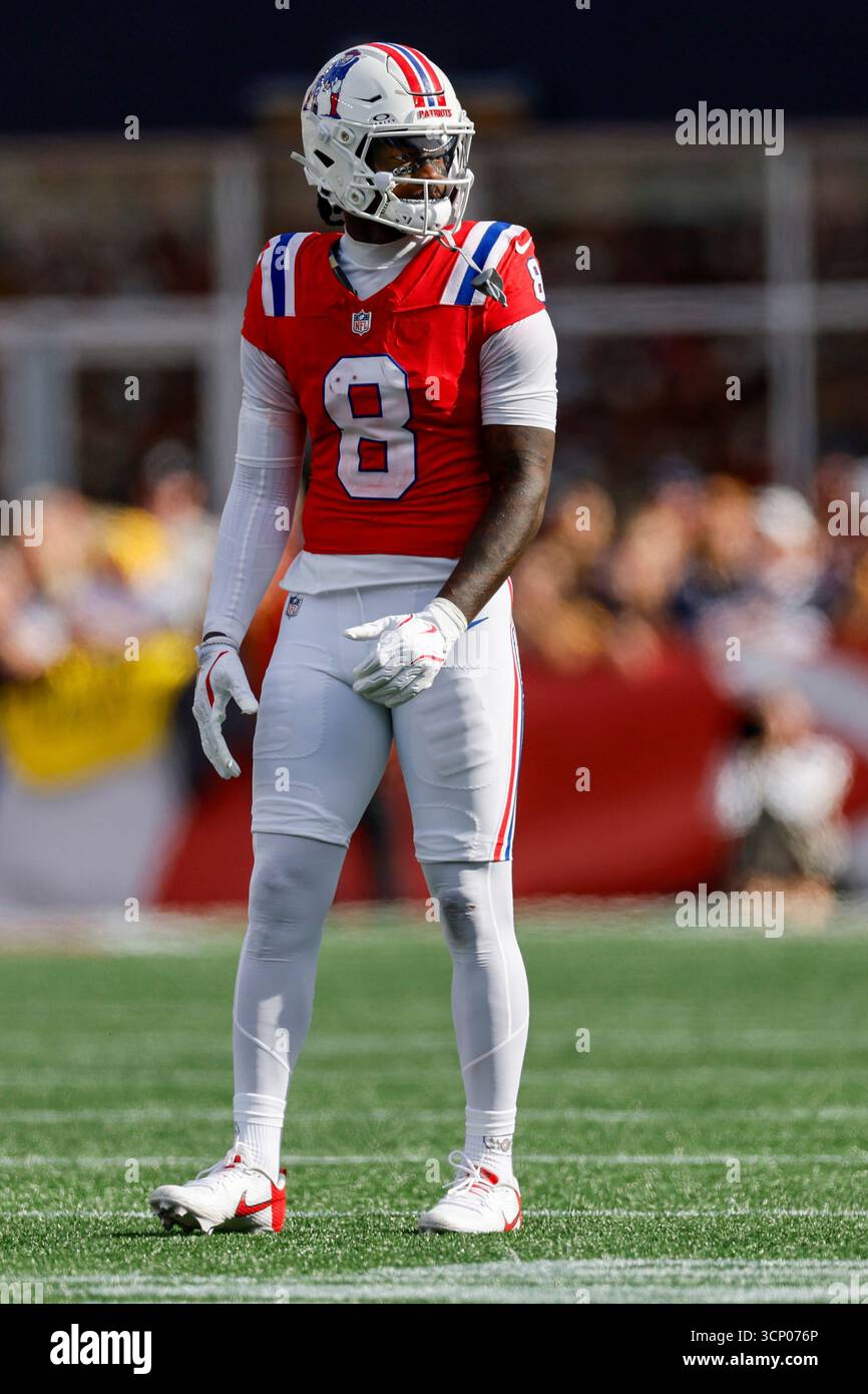 New England Patriots wide receiver Stefon Diggs (8) reacts during the ...