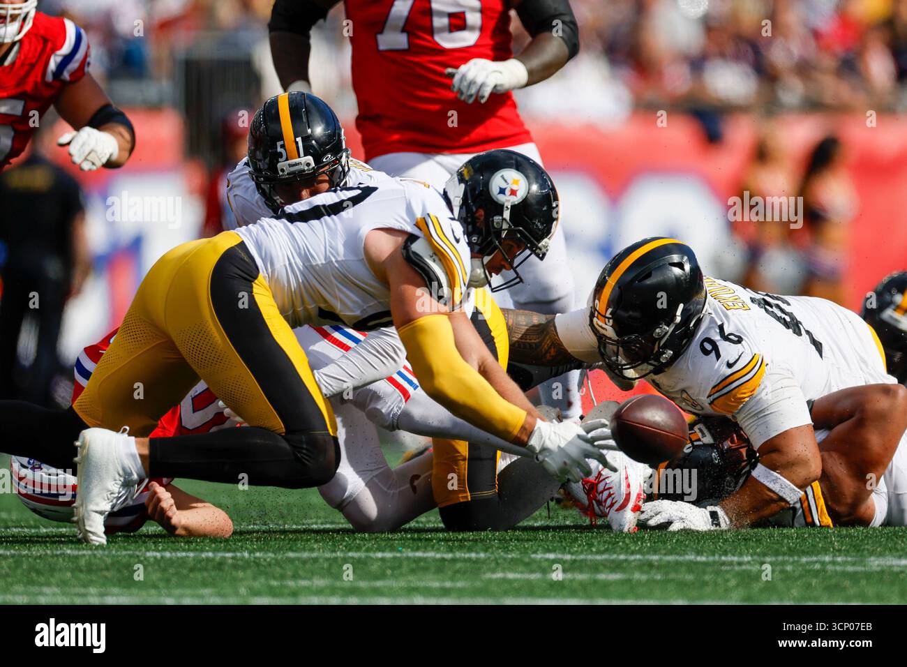 Pittsburgh Steelers linebacker Malik Harrison (50) recovers a fumble by ...