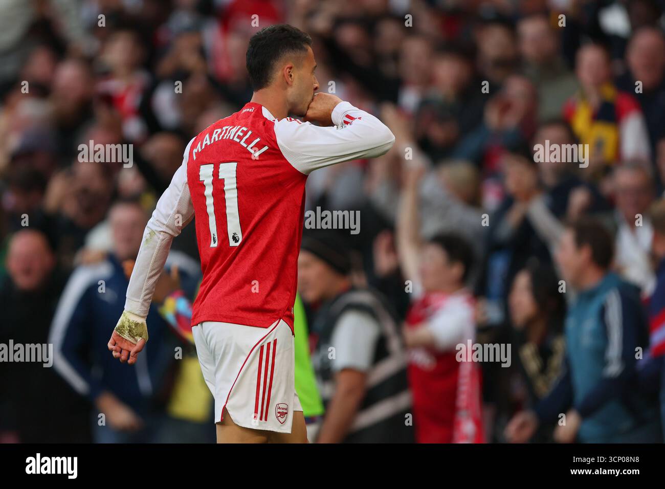 Gabriel Martinelli of Arsenal celebrates after scoring an equalising ...