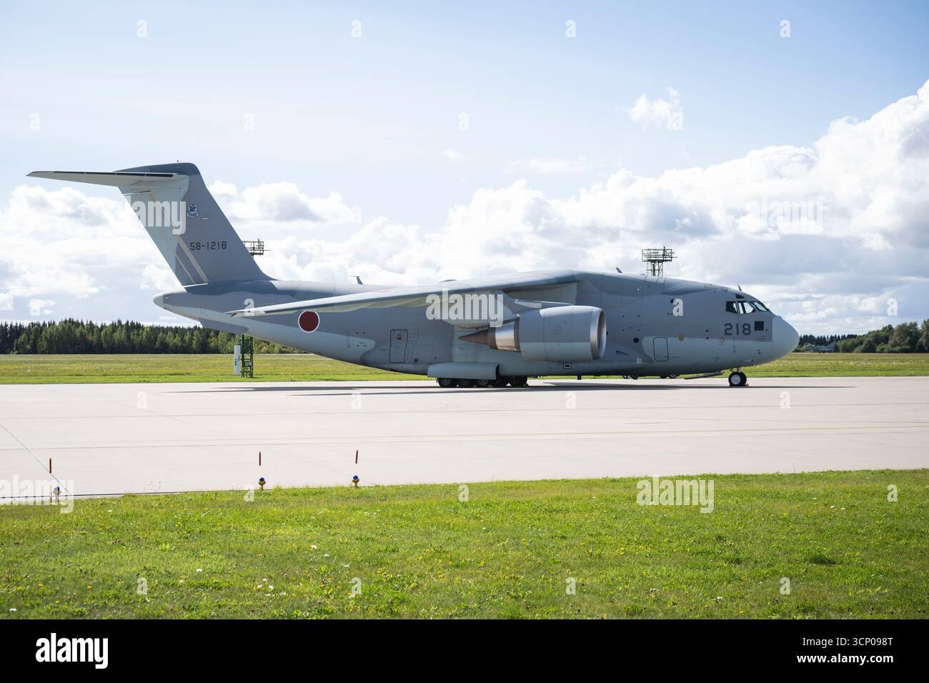 A C-2 transport aircraft of the Japanese Air Self-Defense Force stands ...