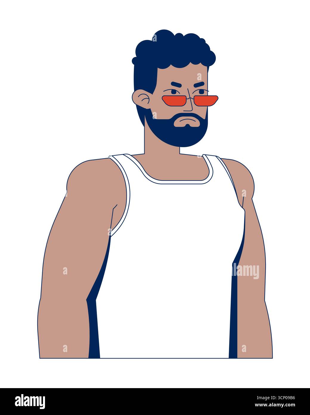 Muscular bearded black man frowning 2D cartoon character Stock Vector ...