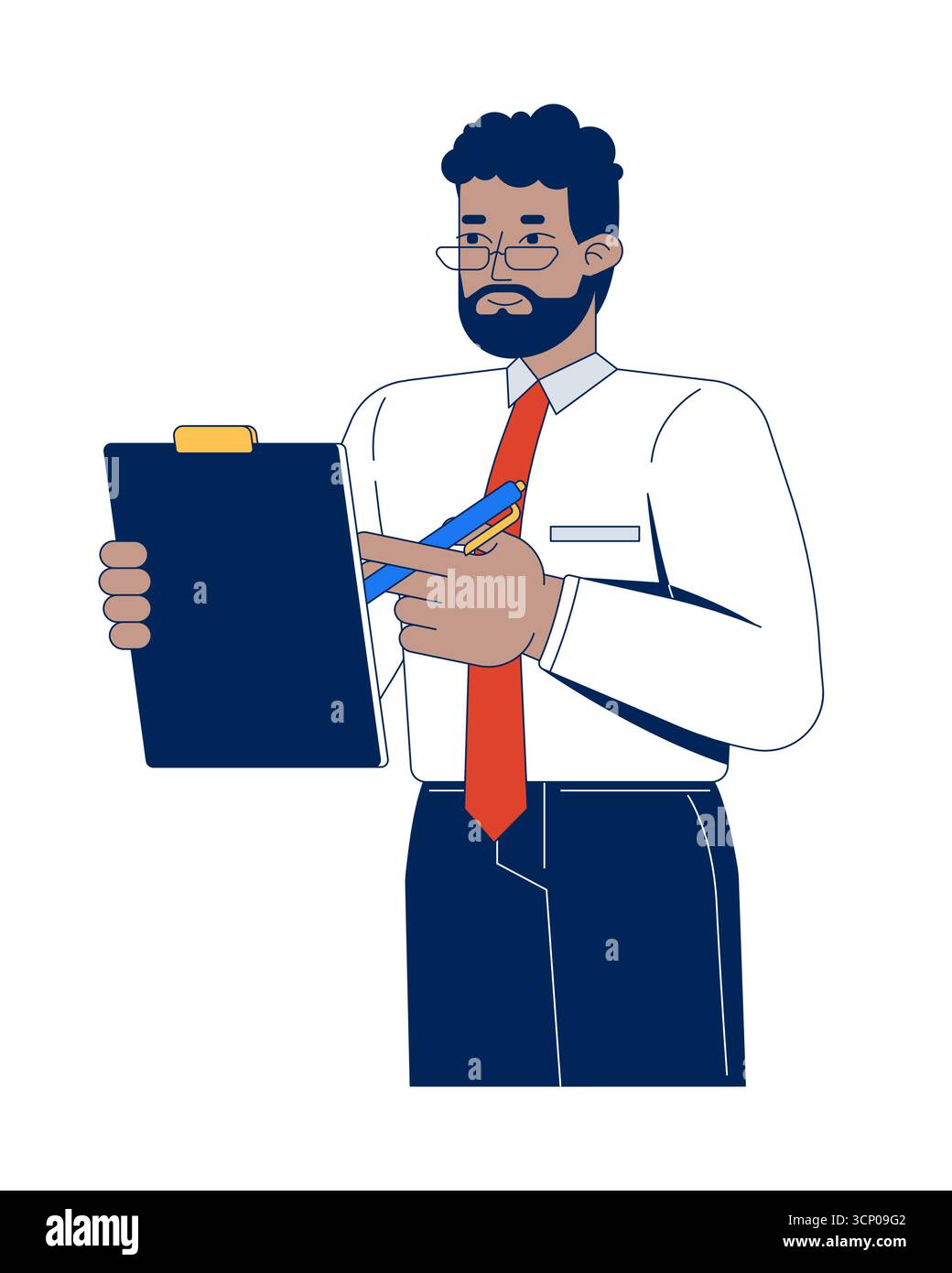 Corporate african american man writing with pen on clipboard 2D cartoon ...