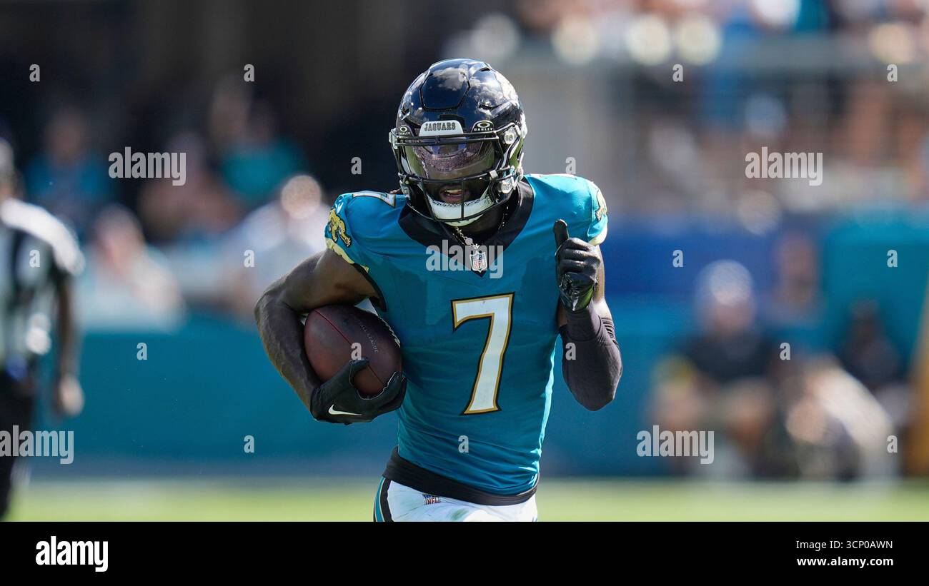 Jacksonville Jaguars wide receiver Brian Thomas Jr. (7) runs after a ...