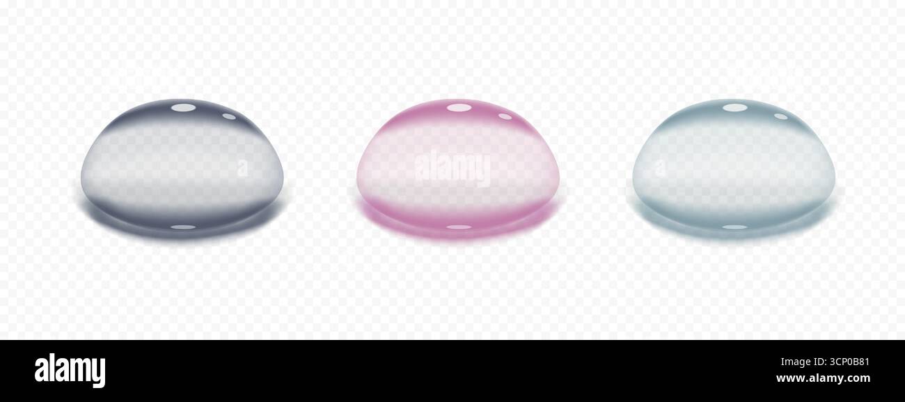 Set of colorful semi transparent serum drops. Vector illustration ...