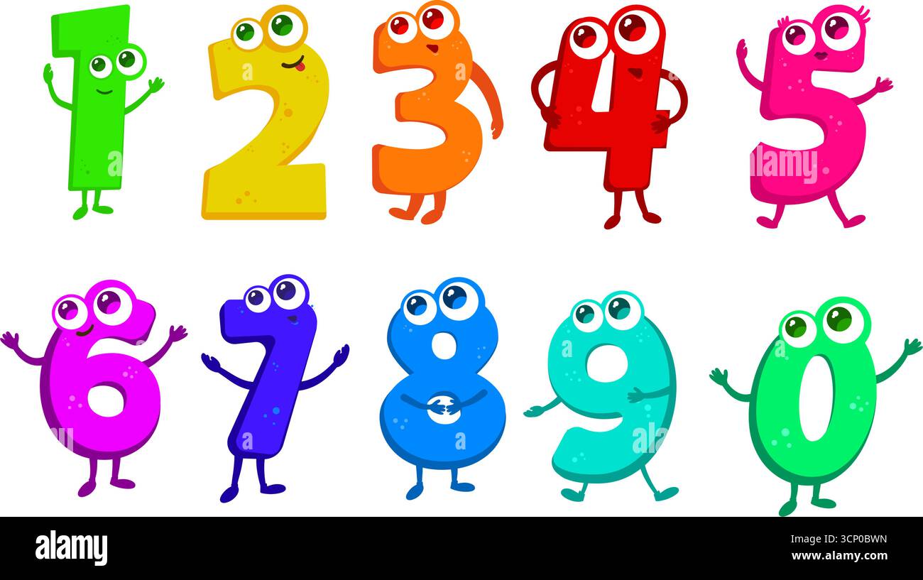 Set of funny cartoon numbers 0-9 - vector illustration Stock Vector ...