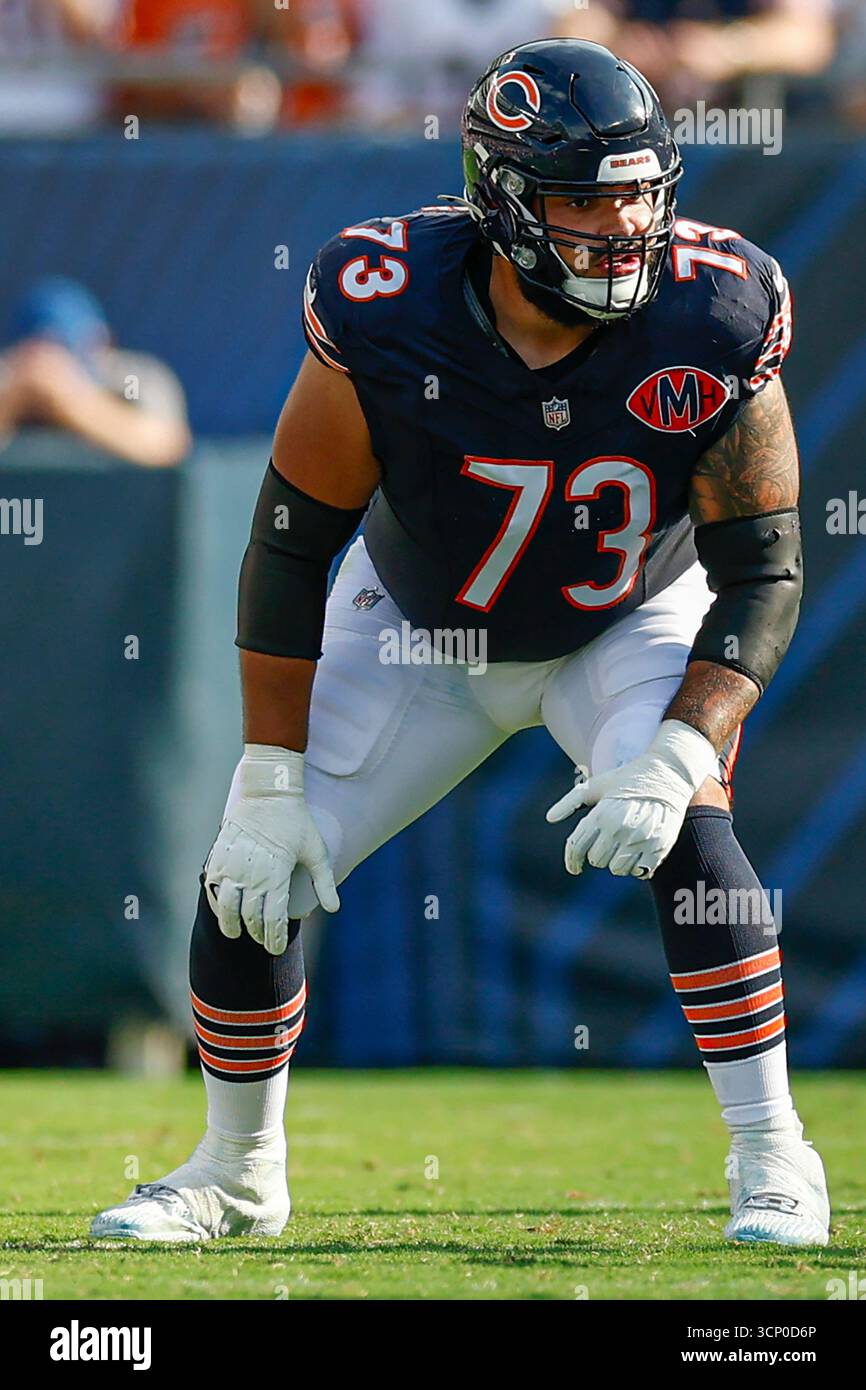 Chicago Bears guard Jonah Jackson (73) lines up during the first half ...