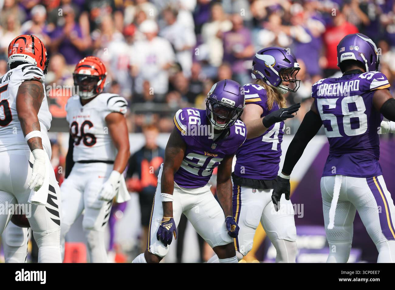 Minnesota Vikings safety Theo Jackson (26) reacts after a play against ...