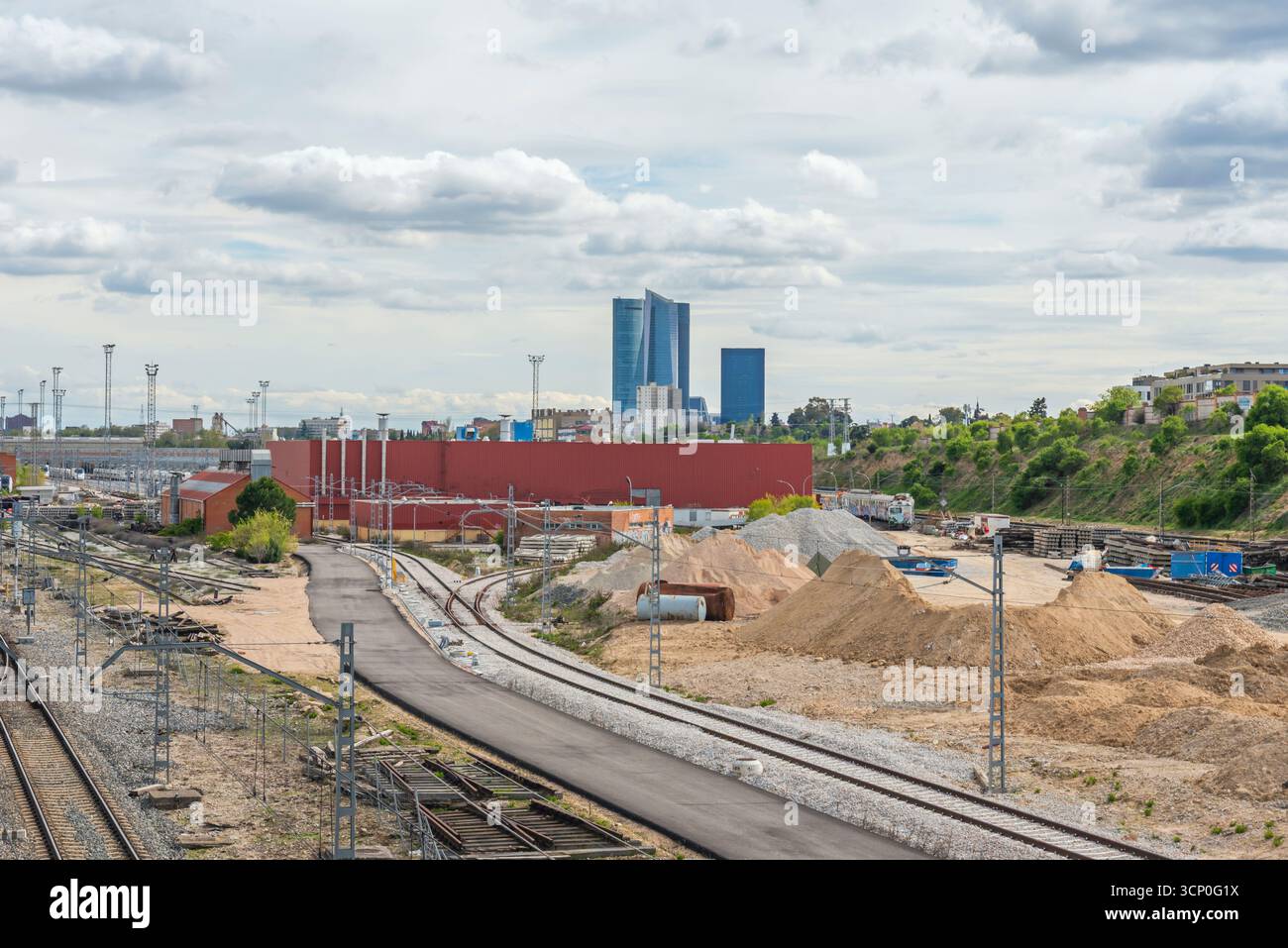 Section of commuter rail with rigid catenary electrification system in ...