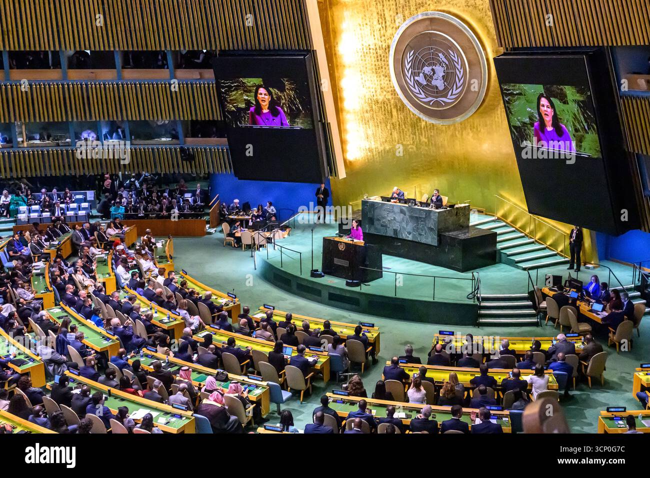 New York, 23rd Sep 2025. UN General Assembly president Annalena ...
