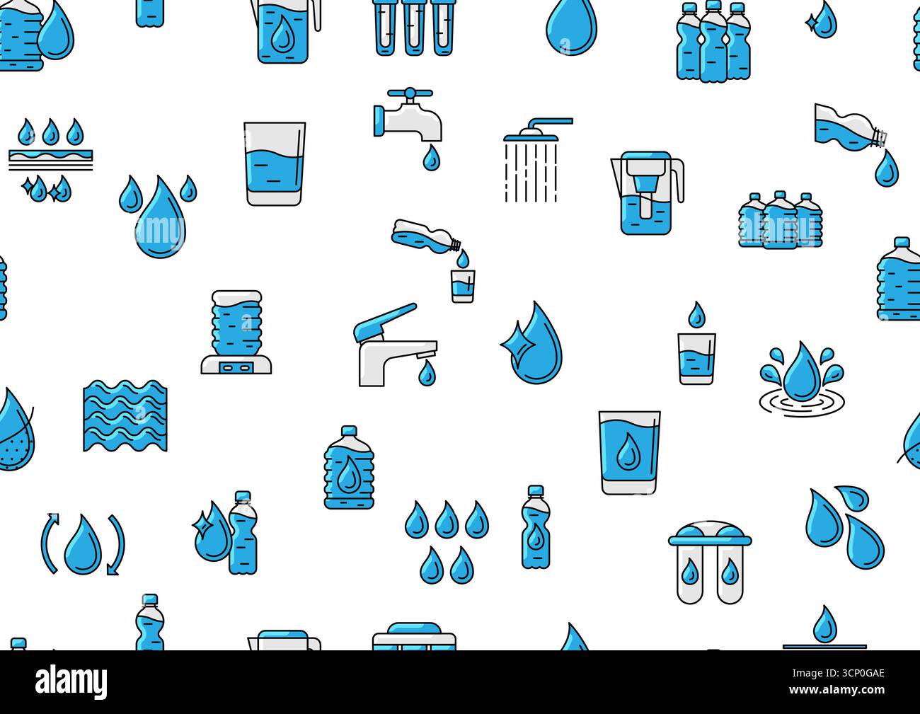 Water linear icons pattern. Aqua or liquid thin line illustration Stock ...