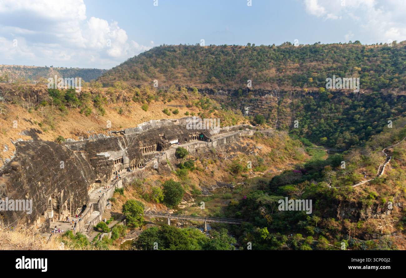 Panoramic View of Green Valley and Ancient Caves Stock Photo - Alamy
