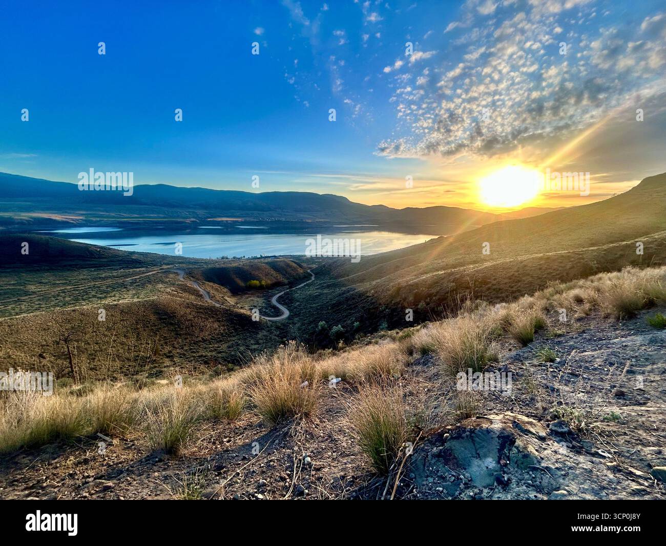 Sun rays over winding road hi-res stock photography and images - Alamy