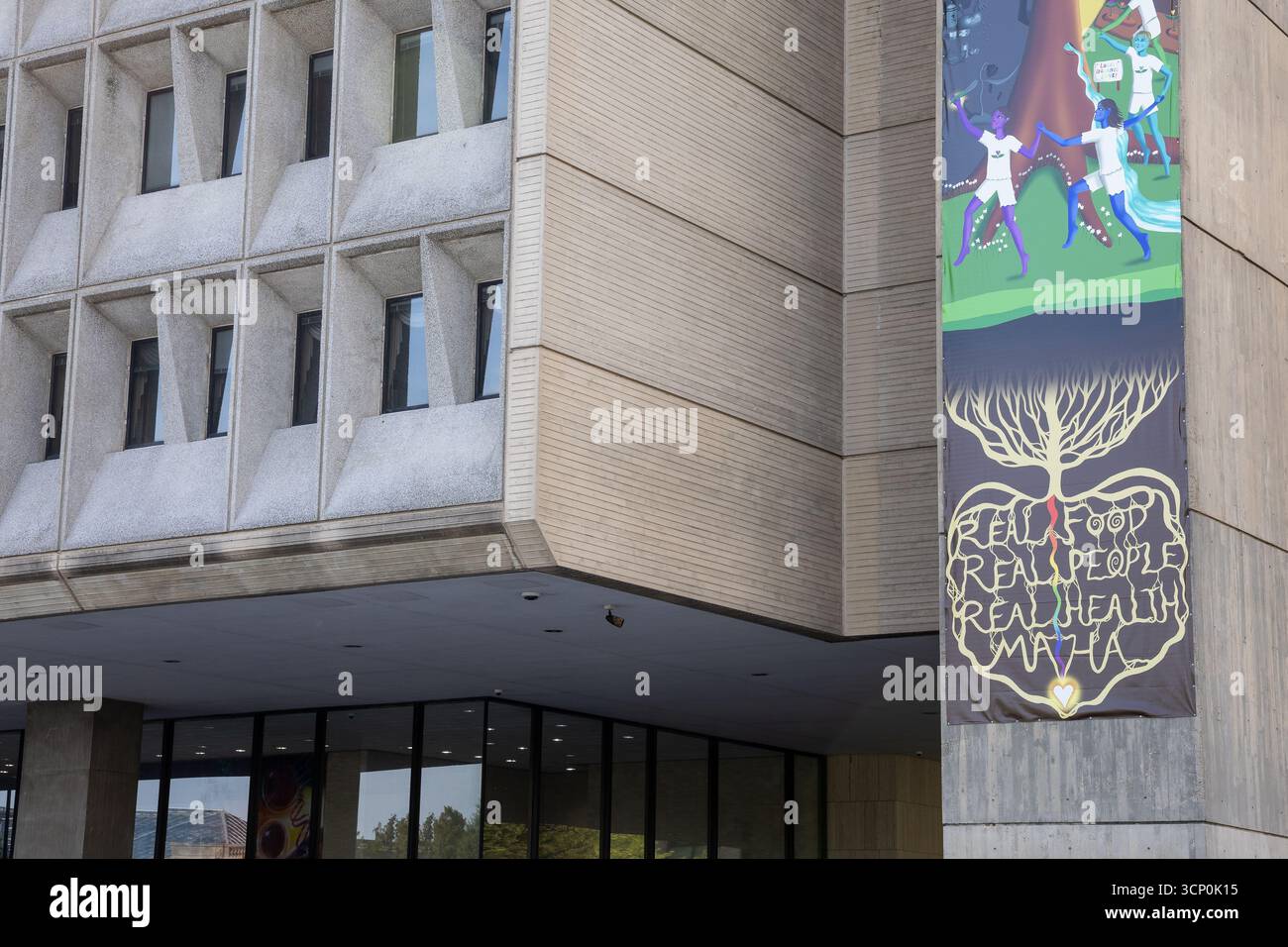 A "MAKE AMERICA HEALTHY AGAIN" (MAHA) banner hangs outside Health and Human Services Dept ...