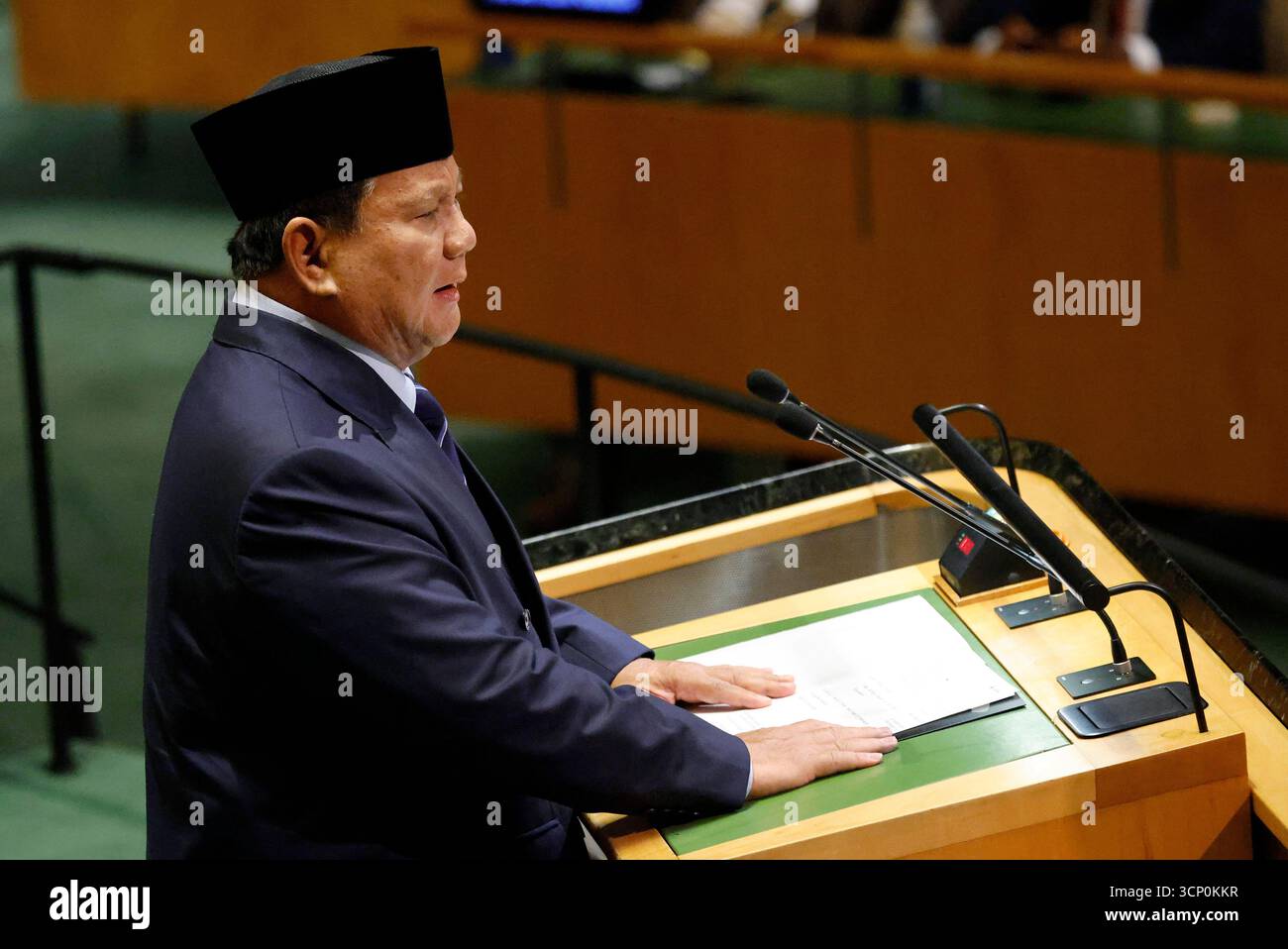 Indonesian President Prabowo Subianto speaks on the first day of the ...