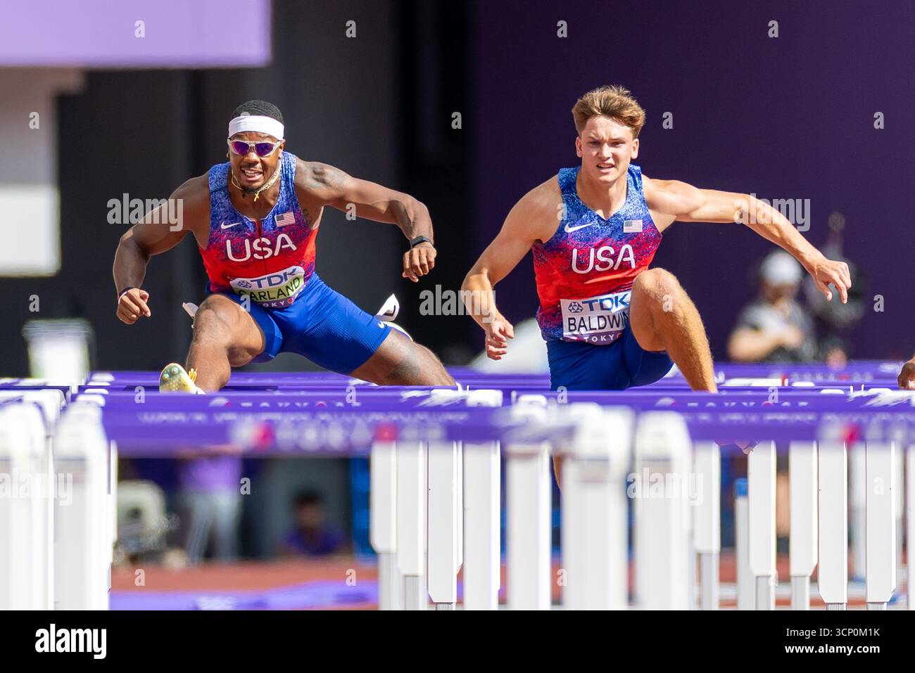 Kyle Garland (USA) and Heath Baldwin (USA) begin day 2 of the decathlon ...